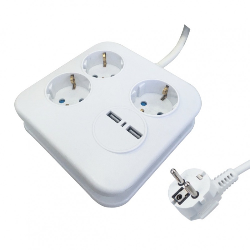 Πολύπριζο 3 Θέσεων & 2 USB με καλώδιο 1.4m 3x1.5mm² (7021) - Box360